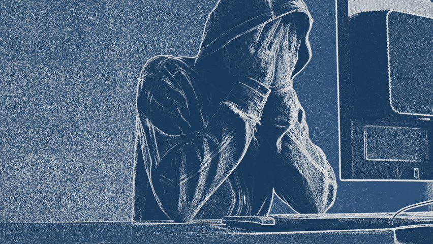 Depressed Hooded Computer Hacker Covering Stock Footage Video (100% ...