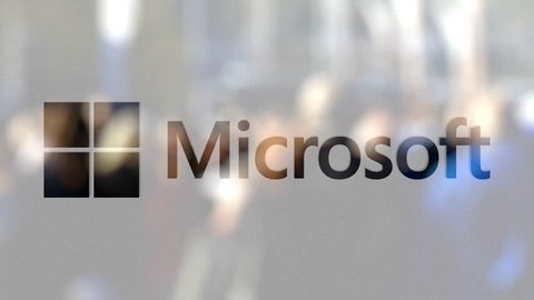 Microsoft Logo On Glass Against Blurred Stock Footage Video (100% ...