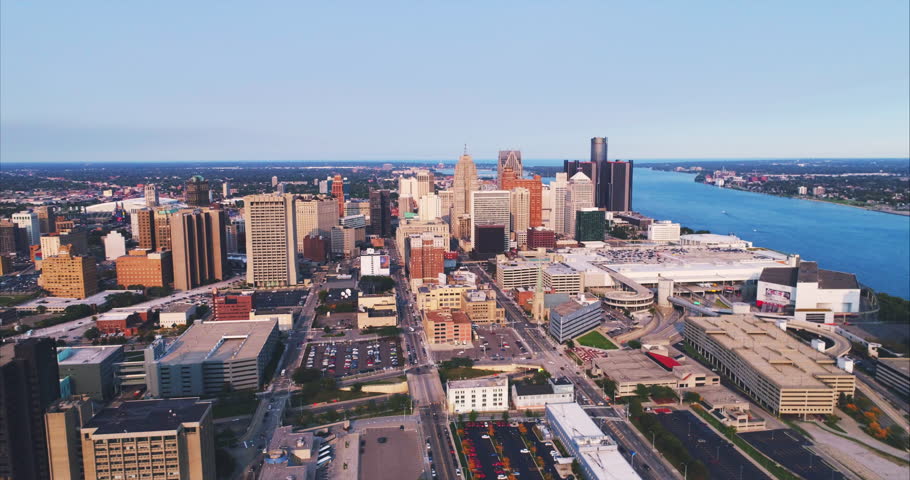 detroit cityscape aerial Stock Footage Video (100% Royalty-free ...