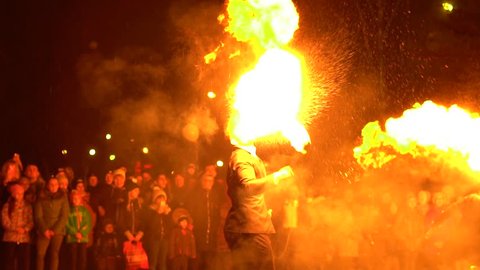 Novokuzneck Russia 21102017 Fire Show On Stock Footage Video (100% ...