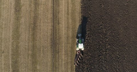 Farm Tractor Plowing Soil Field Top Stock Footage Video (100% Royalty ...