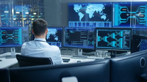 Back View System Control Center Operator Stock Photo (Edit Now) 1073337962