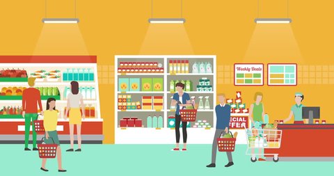 People Doing Grocery Shopping Supermarket Checkout Stock Footage Video ...