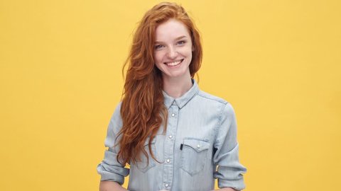 Happy Laughing Ginger Woman Denim Shirt Stock Footage Video (100% ...