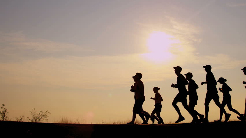 sunrise silhouette people fitness shot on Stock Footage Video (100% ...