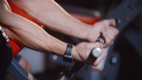 Muscular Bodybuilder Do Biceps Hand Muscles Stock Footage Video (100% ...