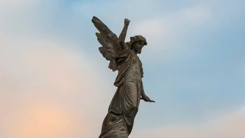Angel Statue Sunset Light Against Fast Stock Footage Video (100% ...