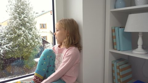 Video Portrait Pretty Little Girl Sitting Stock Footage Video (100% ...