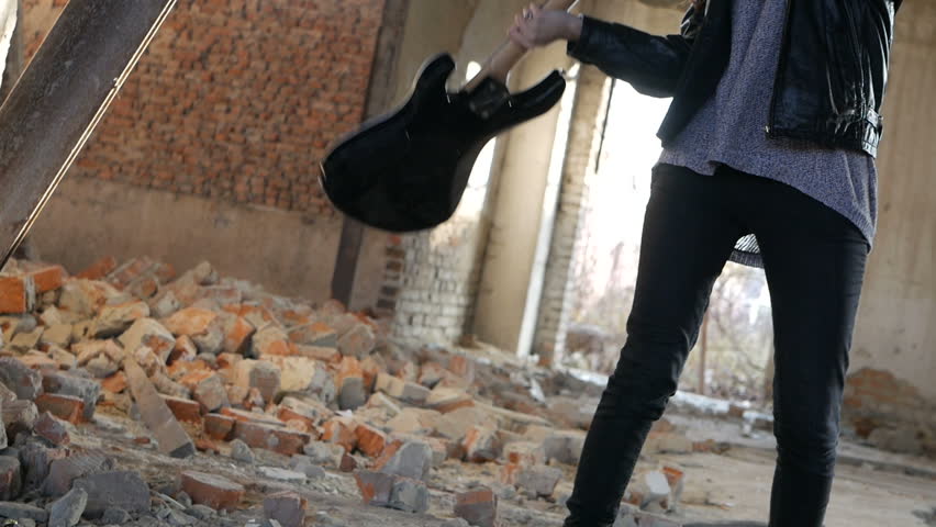 woman breaking destroy smash guitar Stock Footage Video (100% Royalty ...
