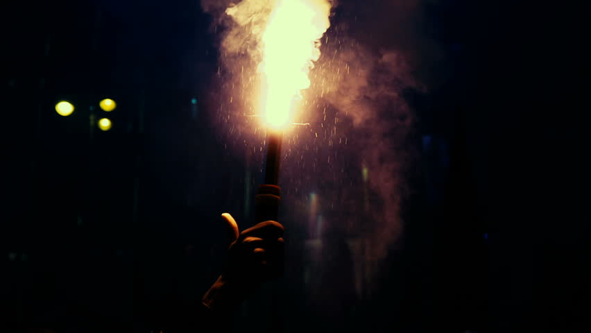 protester holding burning flare night street Stock Footage Video (100% ...