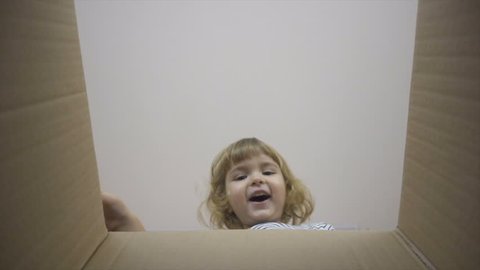 Little Boy Looks Box Surprised Happy Stock Footage Video (100% Royalty ...