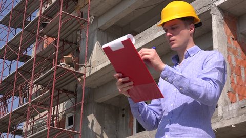 Confused Engineer Foreman Architect Draw Blueprint Stock Footage Video ...