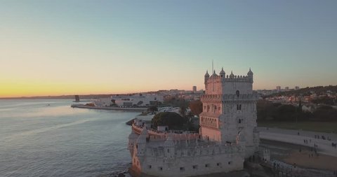 Magical Aerial Belem Tower Sunset View Stock Footage Video (100% ...