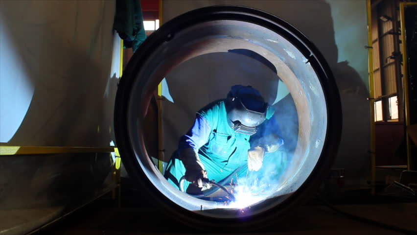 Welder Inside Pipe Welding Seam Create Stock Footage Video (100% ...