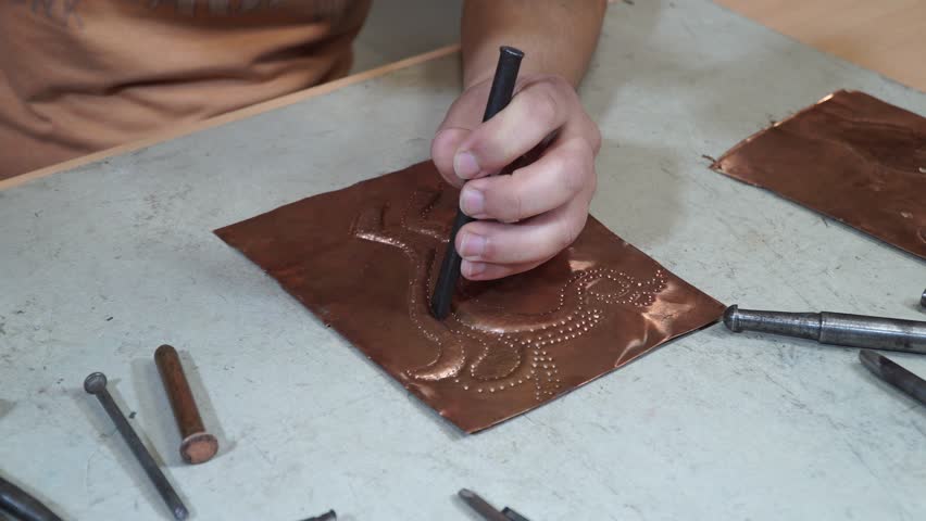close-up copper-smith work art smiting progress Stock Footage Video ...