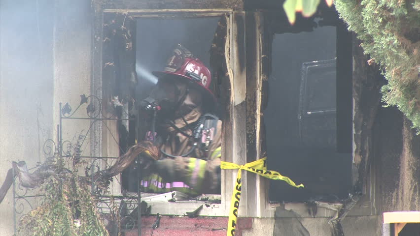 Firefighter Inside a Burnt House Stock Footage Video (100% Royalty-free ...
