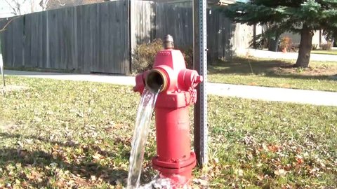 Red Fire Hydrant Drains Water Splashing Stock Footage Video (100% ...