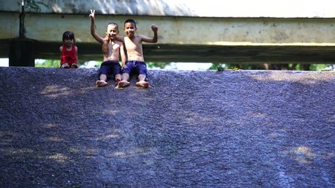 Children Playing Water Dam Indonesia Kids Stock Footage Video (100% ...