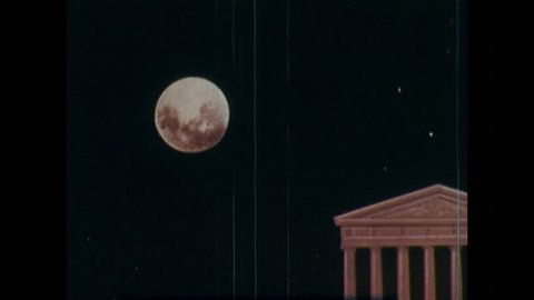 1960s Animated Moon Night Above Ancient Stock Footage Video (100% ...