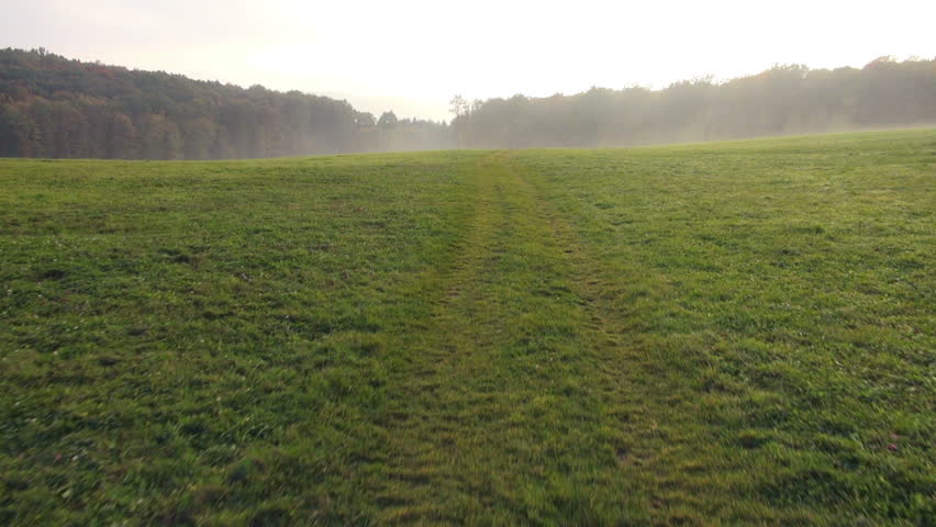 Flying Over Grass to Misty Stock Footage Video (100% Royalty-free ...
