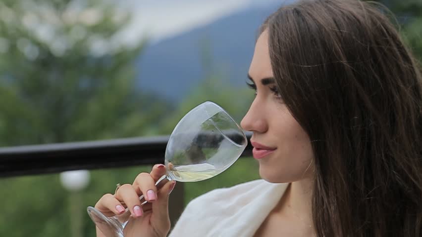 girl drinks white wine sexy young Stock Footage Video (100% Royalty ...