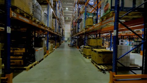 Horizontal View On Several Aisles Warehouse Stock Footage Video (100% ...