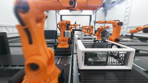 Robotic Arms Assembling Computers On Conveyor Stock Footage Video (100% ...