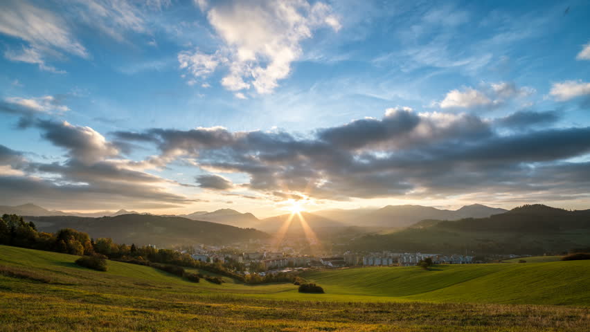 Sunset Evening Over Small Town. Stock Footage Video (100% Royalty-free ...