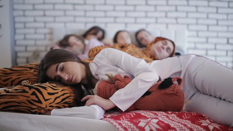 Friends Tired After Party Sleeping Together Stock Footage Video (100% ...