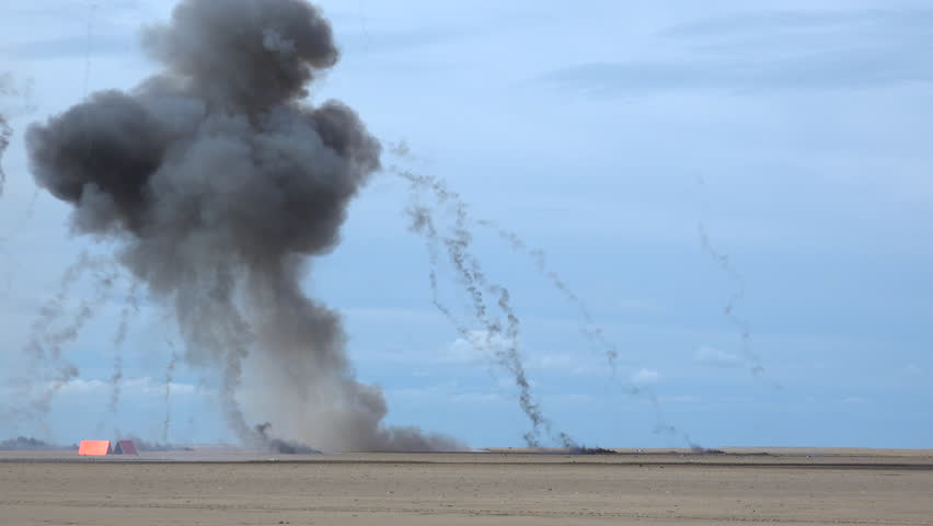 Explosion On Sand with Shrapnel Stock Footage Video (100% Royalty-free ...