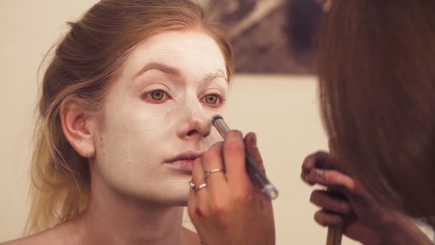 Face Art. Makeup Artist Drawing Stock Footage Video (100% Royalty-free ...