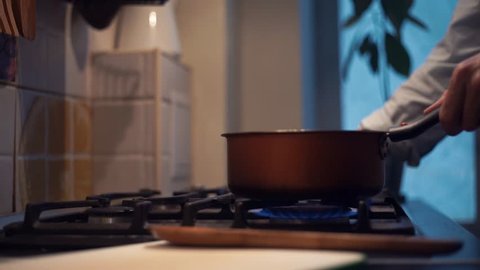 Man Sprinkle Salt Pot On Stove Stock Footage Video (100% Royalty-free ...