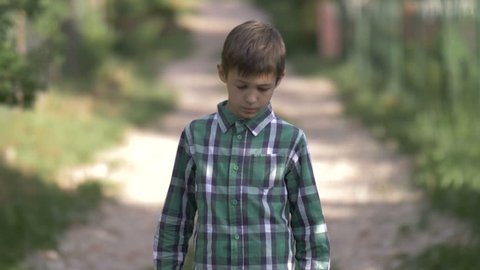 Lonely Sad Boy Walking Along Village Stock Footage Video (100% Royalty ...
