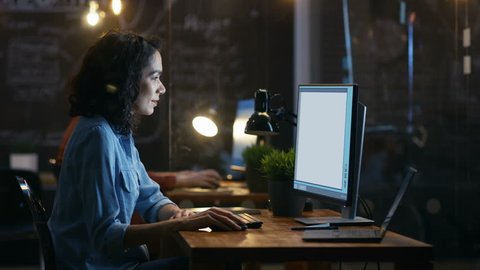 Beautiful Female Coder Works Her Desktop Stock Footage Video (100% ...