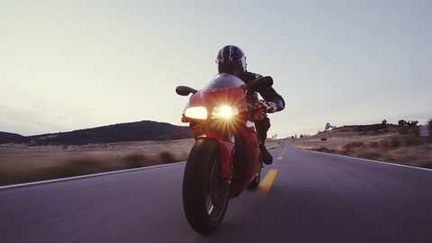 Motorcyclist Racing His Motorcycle Down Straight Stock Footage Video ...