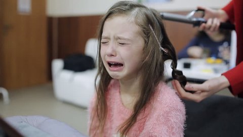 Little Girl Crying Until Hairdresser Combs Stock Footage Video (100% ...