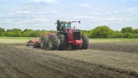 Agricultural Tractor Plowing Trailer Working On Stock Footage Video ...