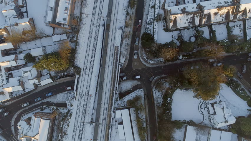 bird's eye view commuter train departing Stock Footage Video (100% ...