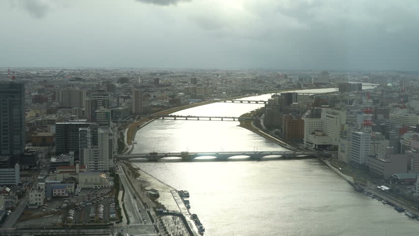 View of Niigata City and Shinano River in Japan image - Free stock ...