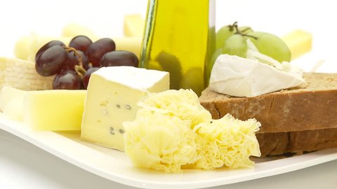 Close Cheese Grapes Bread Olive Oil Stock Footage Video (100% Royalty ...