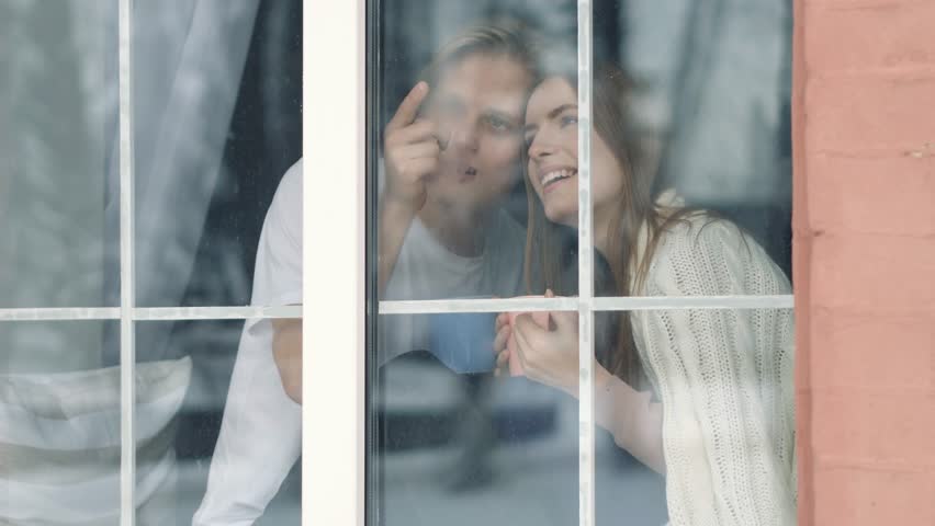 Portrait Two Loving People Sitting Window Stock Footage Video (100% ...