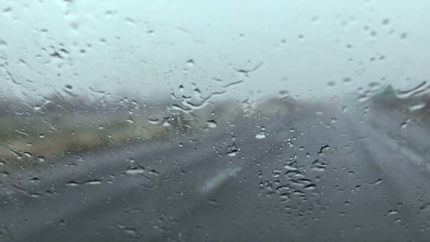 Rain Splatters Car Windshield During Storm Stock Footage Video (100% ...