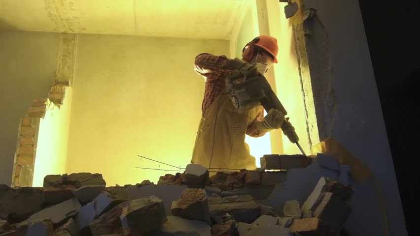 Worker with Demolition Hammer Breaking Stock Footage Video (100% ...
