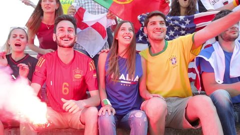 Happy Supporters Different Countries Together Stadium Stock Footage ...