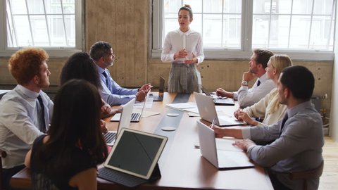 Female Boss Addressing Colleagues Boardroom Meeting Stock Footage Video ...
