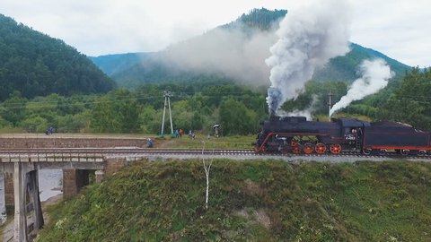 Steam Train Over Bridge Summer Landscape Stock Footage Video (100% ...