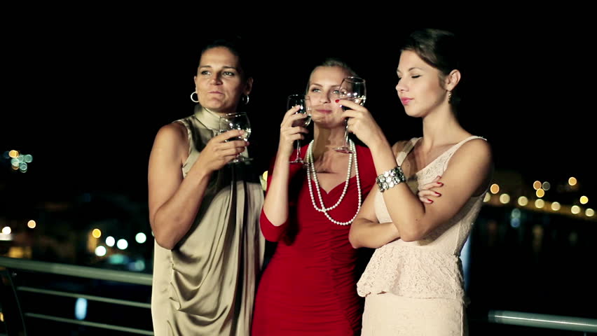Three Female Friends Enjoying Night Party Stock Footage Video (100% ...