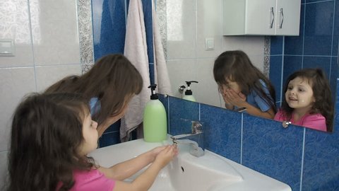 children wash their face bathroom little Stock Footage Video (100% ...