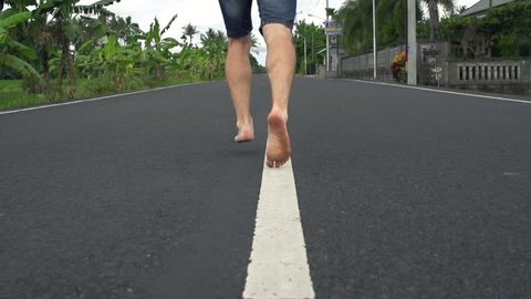 Barefoot Man Running On Road Country Stock Footage Video (100% Royalty ...