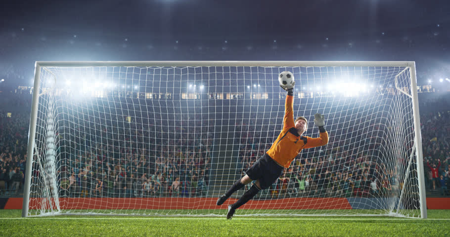 Soccer Goalkeeper Jumps Saves Ball On Stock Footage Video (100% Royalty ...
